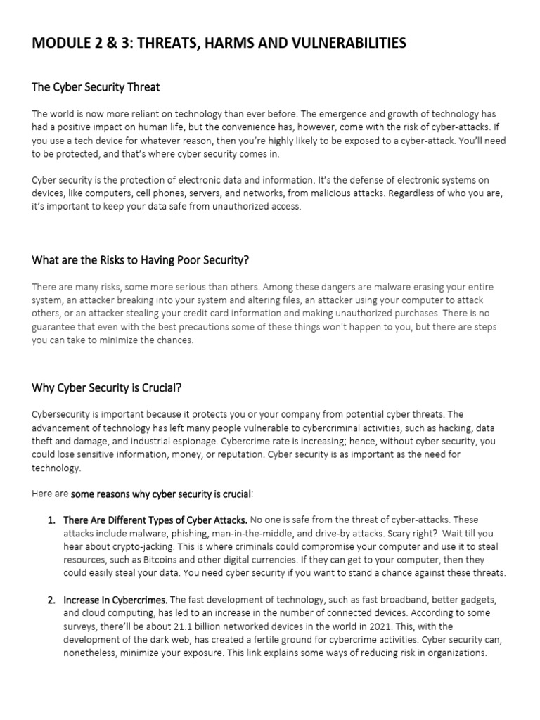 Module 2 & 3 Threats, Harms and Vulnerabilities | PDF | Malware | Security
