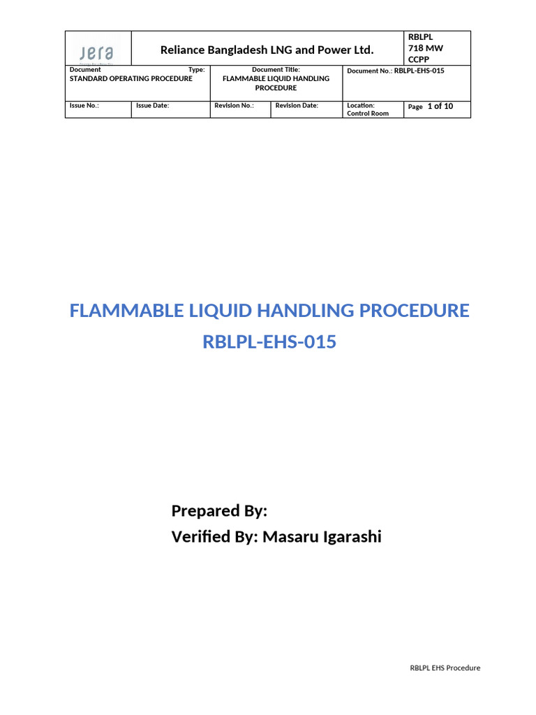 Rblpl-Ehs-015 Flammable Liquid Handling Procedure | PDF