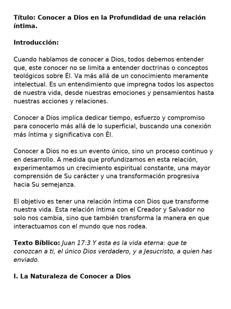 Conocer a Dios: Una Relación Íntima | PDF | Pablo el apóstol | Amor