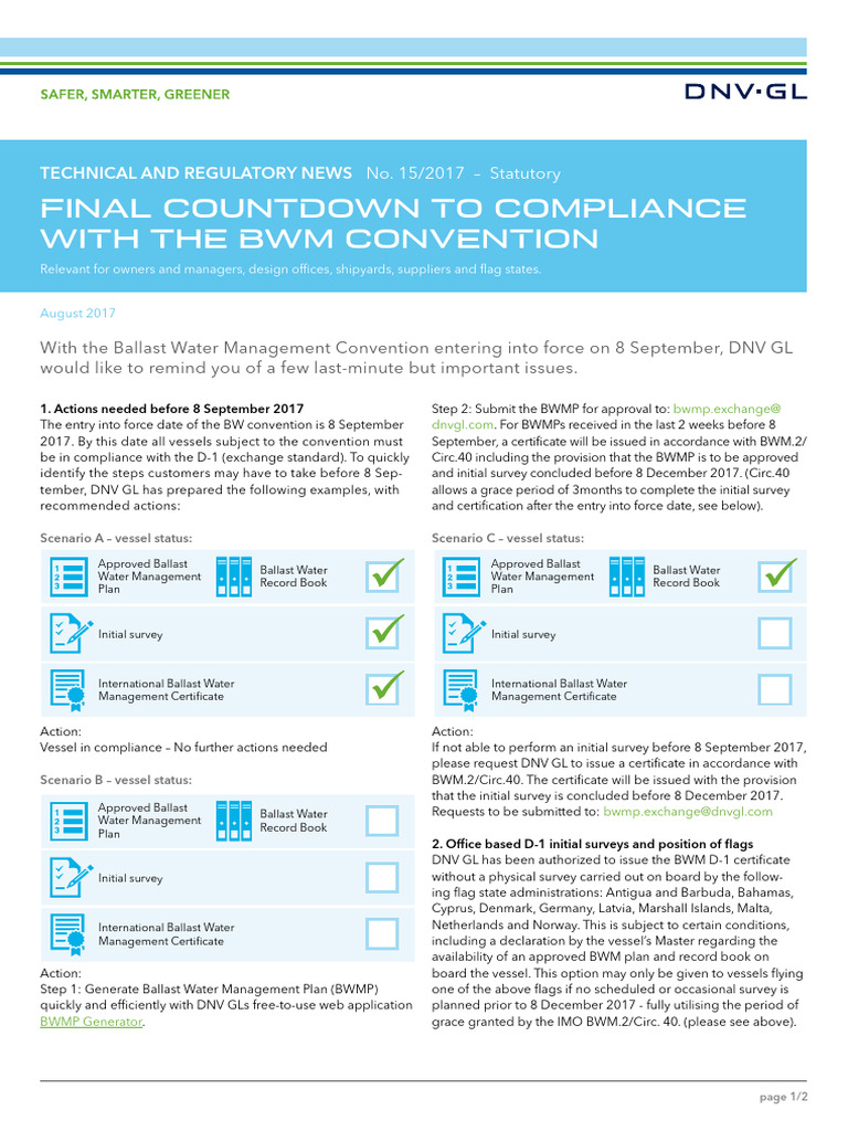 2017.08 Final Countdown To Compliance With The BWM Convention | PDF