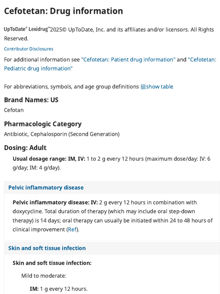 Cefotetan Drug Information Guide | PDF | Dose (Biochemistry) | Chemistry