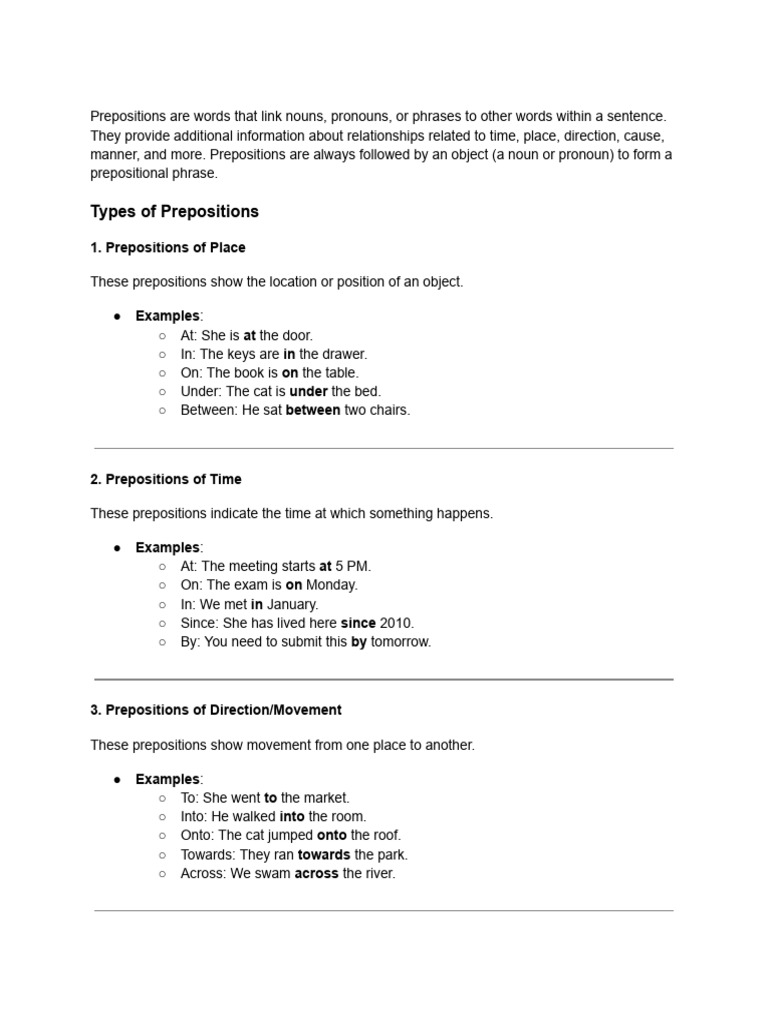 Prepositions | PDF | Noun | Pronoun