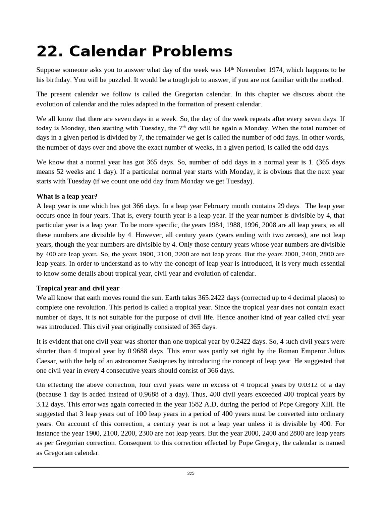 22Calendar Problems | PDF | Calendar