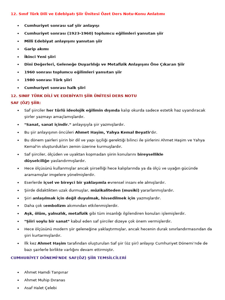 12 TDE ŞİİR ÖZET | PDF