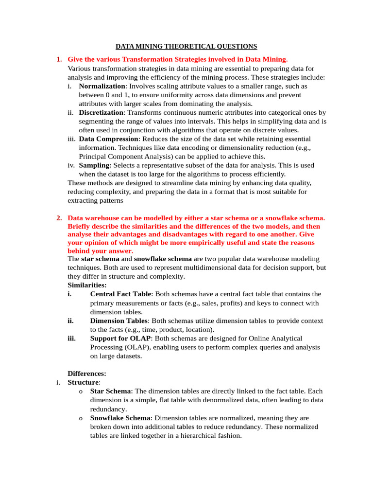 DATA MINING THEORETICAL QUESTIONS | PDF | Principal Component Analysis | Data Warehouse