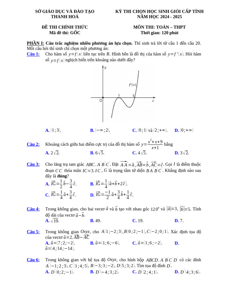 Đề Thi & Đáp Án HSG Thanh Hoá | PDF