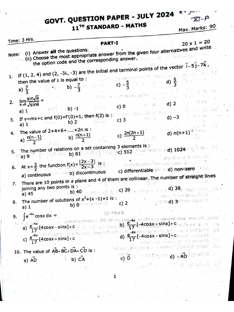 x1 Maths Deiva Questions | PDF