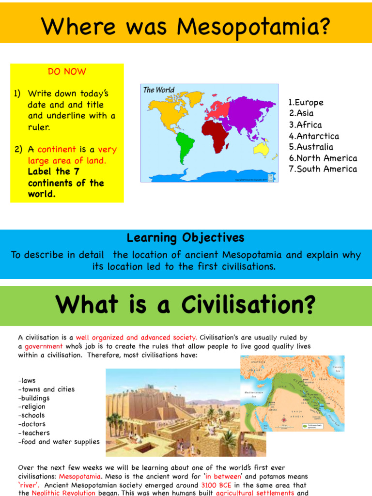 Lesson 1 - Mesopotamia Location | PDF | Civilization | Mesopotamia