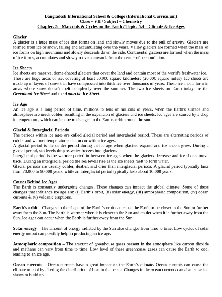 Class 7 - Chapter 5 - Topic 5.4 | PDF | Ice Age | Glacier