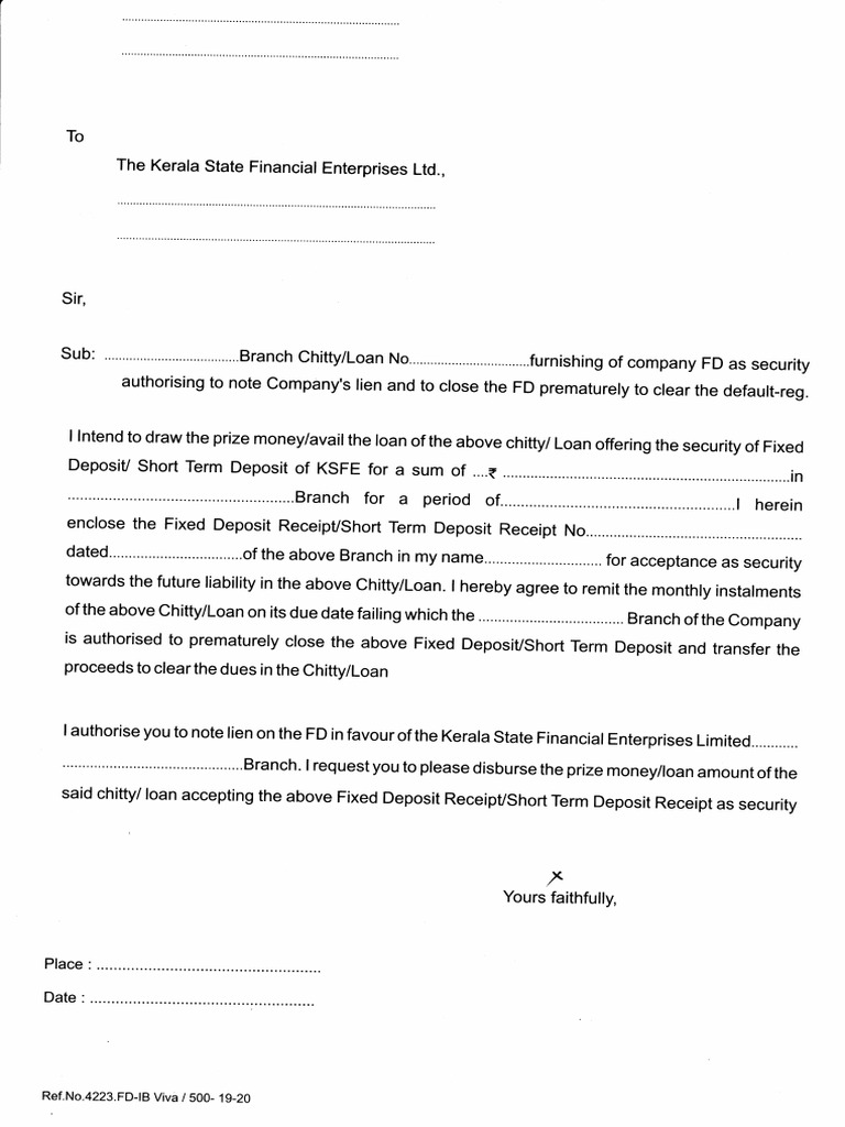 KSFE Chitty Loan Security Authorization | PDF