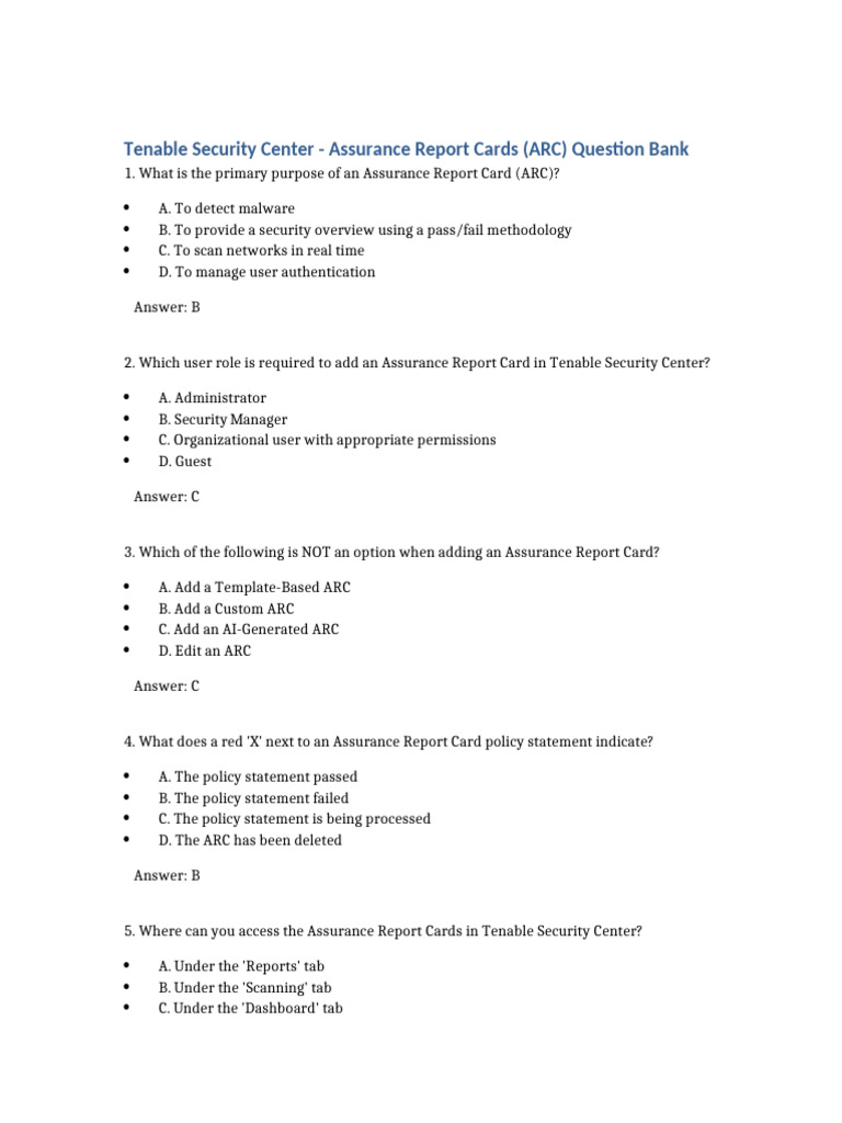 Tenable Security Center ARC Question Bank | PDF | Information ...