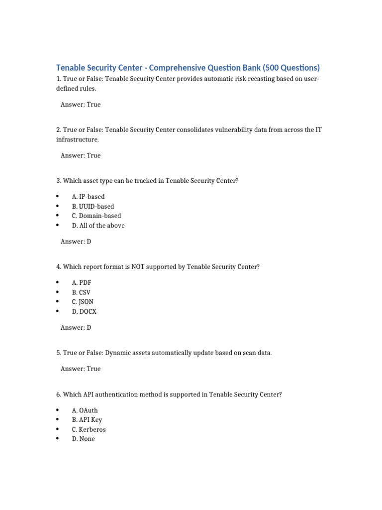 Tenable Security Center Question Bank 500 Final | PDF | System Software ...