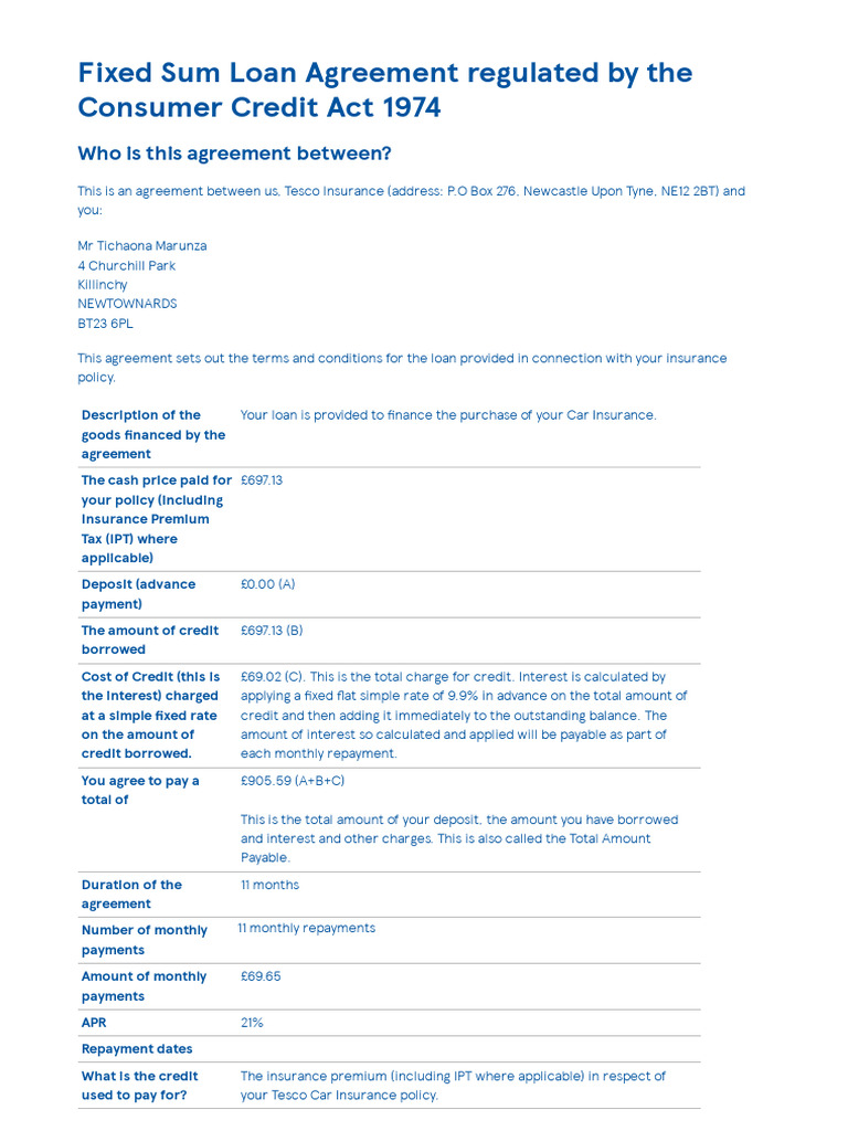 Fixed Sum Loan Agreement Overview | PDF | Credit | Finance & Money ...