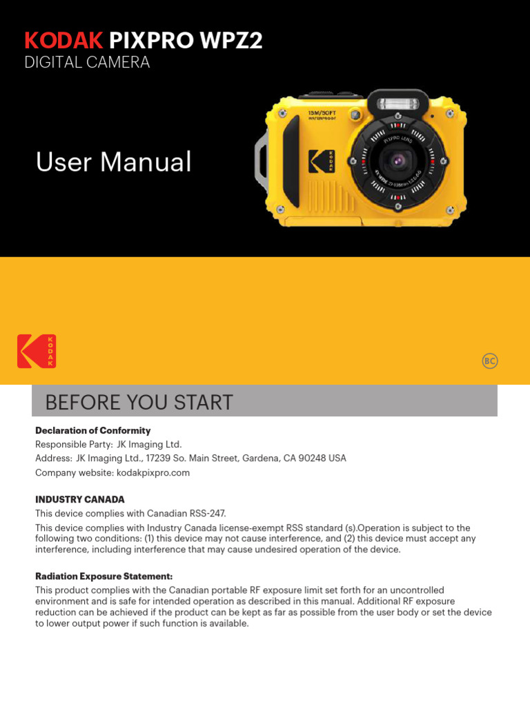 Kodak Pixpro Wpz2 Onderwater Camera | PDF | Digital Camera Modes | Exposure (Photography)