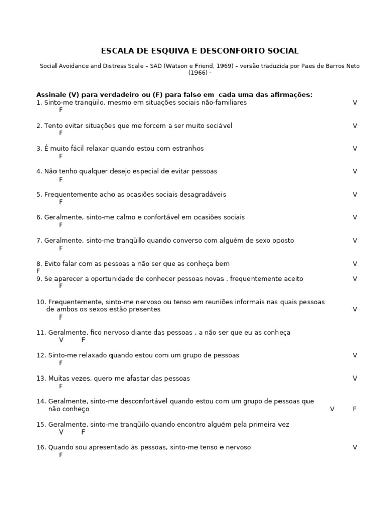 Escala de Esquiva e Desconforto Social | PDF