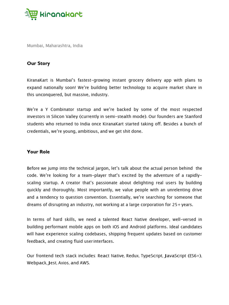 React Native Engineer Wanted | PDF | Mobile App | Computing