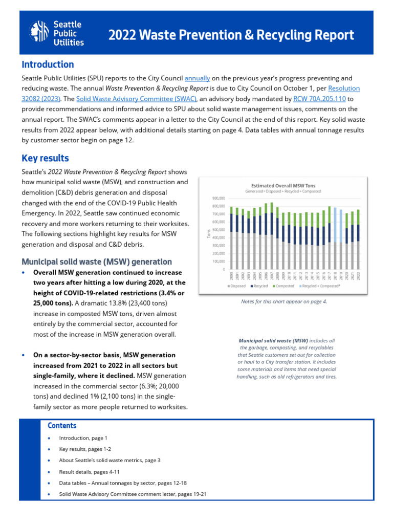 Seatle Waste Prevention and Recycling Report 2022 | PDF | Municipal ...