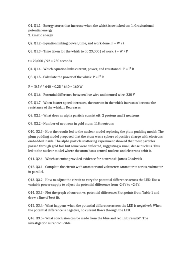 Physics Exam Answers One Page | PDF | Atomic Nucleus | Atoms