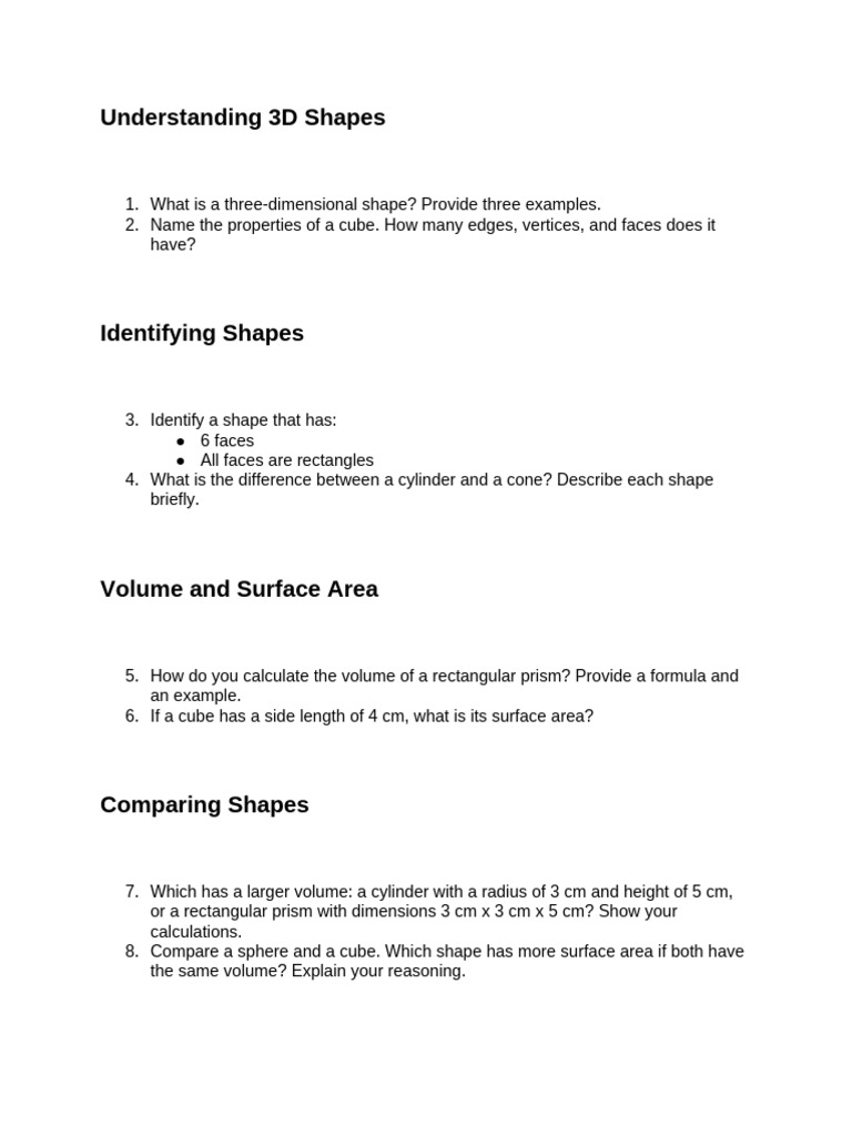 Understanding 3D Shapes For Grade 6 | PDF