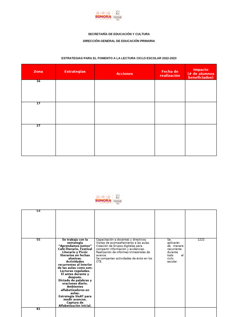 Estrategias Para El Fomento a La Lectura, Ciclo Escolar 2022-2023 Listo | PDF