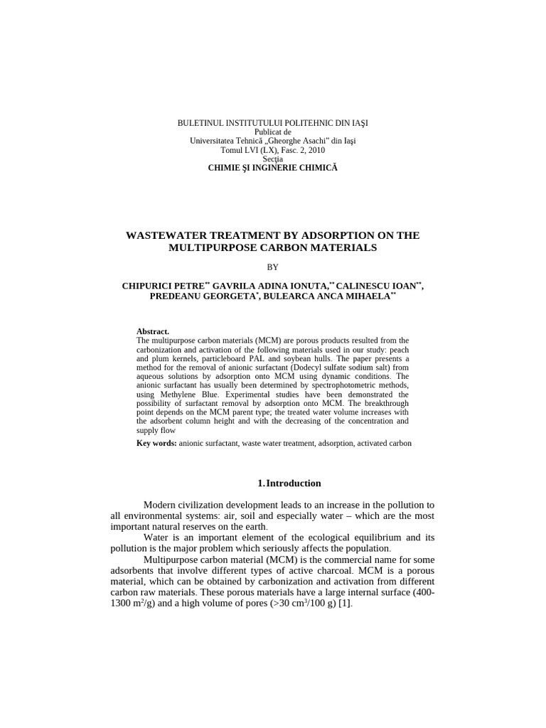 Lucrare Buletin IASI - Engleza | PDF | Adsorption | Surfactant