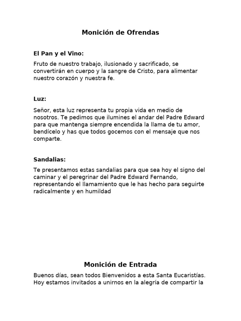 Monición de Ofrendas | PDF