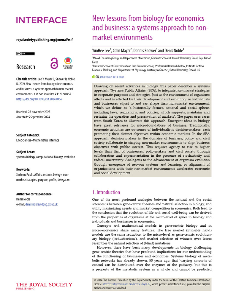 New Lessons From Biology For Economics and Busines | PDF | Market ...