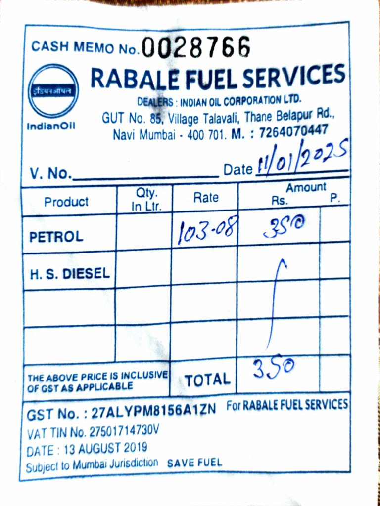 Cash Memo for Fuel Purchase - Rabale Services | PDF