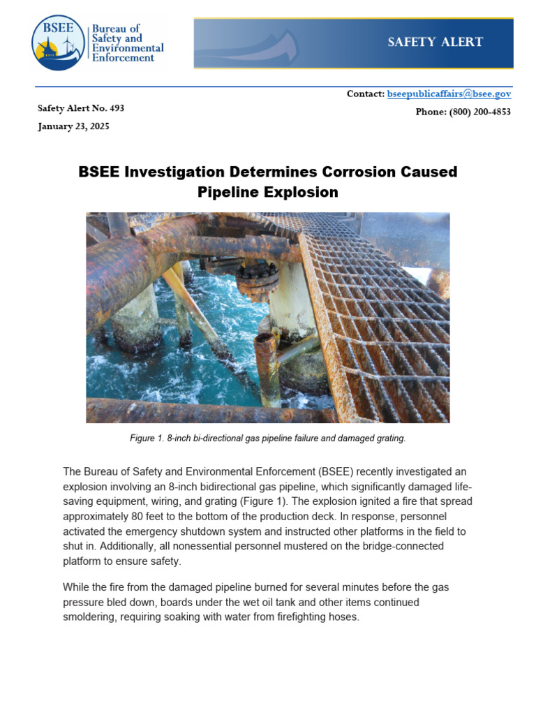 BSEE Safety Alert 493 - Pipeline Explosion Due To Corrosion | PDF ...