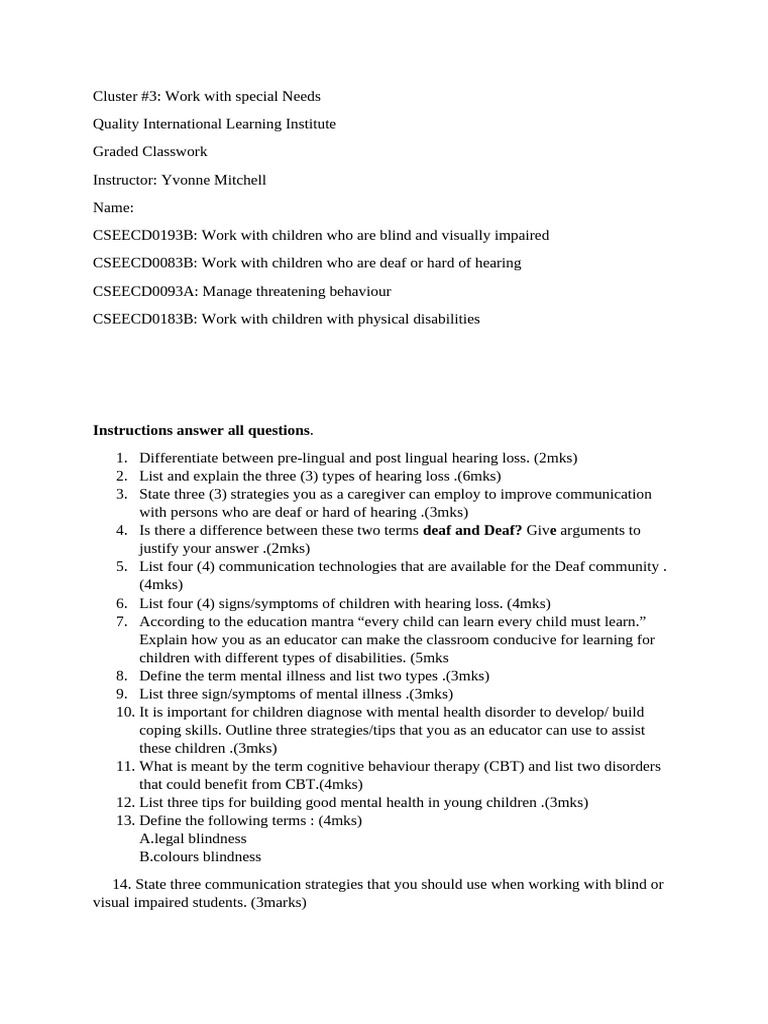 Cluster 3 Graded Classwork | PDF | Cognitive Behavioral Therapy ...