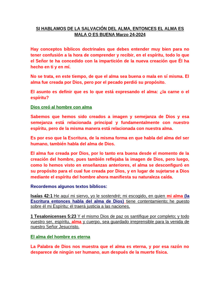 HEMOS HABLADO DE LA SALVACIÓN DEL ALMA. SERÁ QUE EL ALMA ES BUENA O ES ...