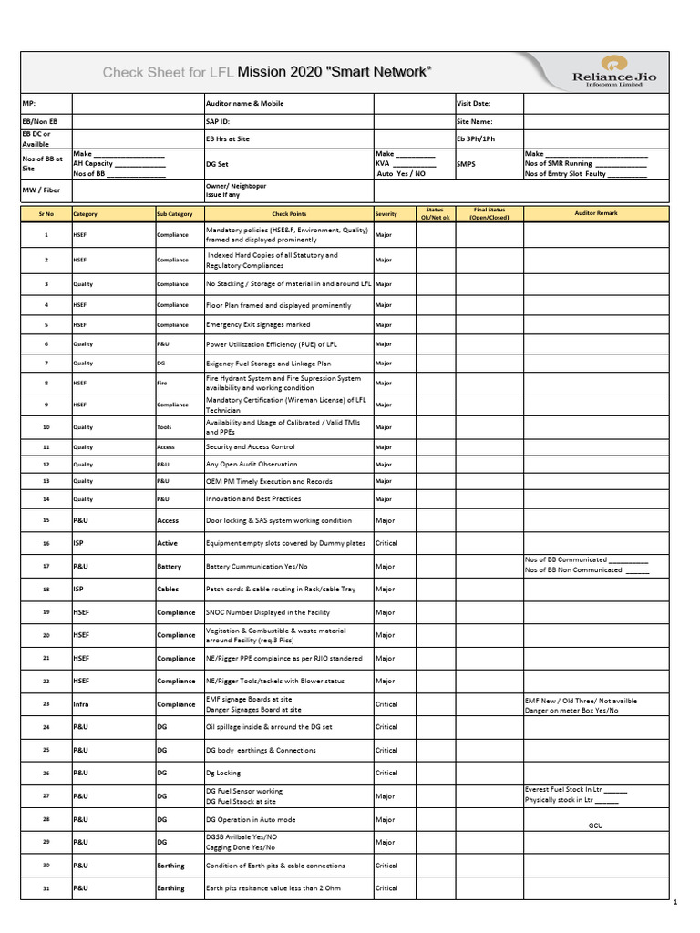 LFL Check Sheet | PDF
