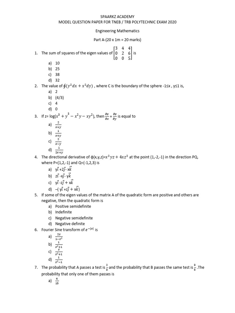 Engineering Mathematics Test 1 | PDF | Statistical Theory ...