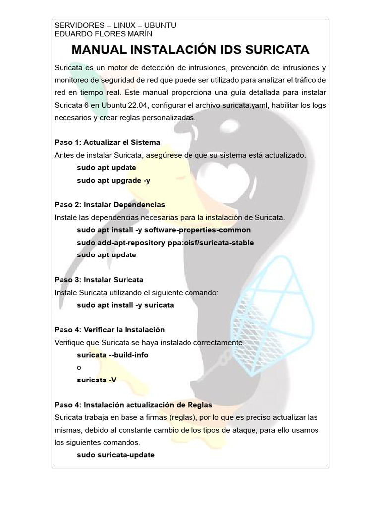 Manual Instalación Suricata en Ubuntu22.04 | PDF | Servidor (Computación) | Informática