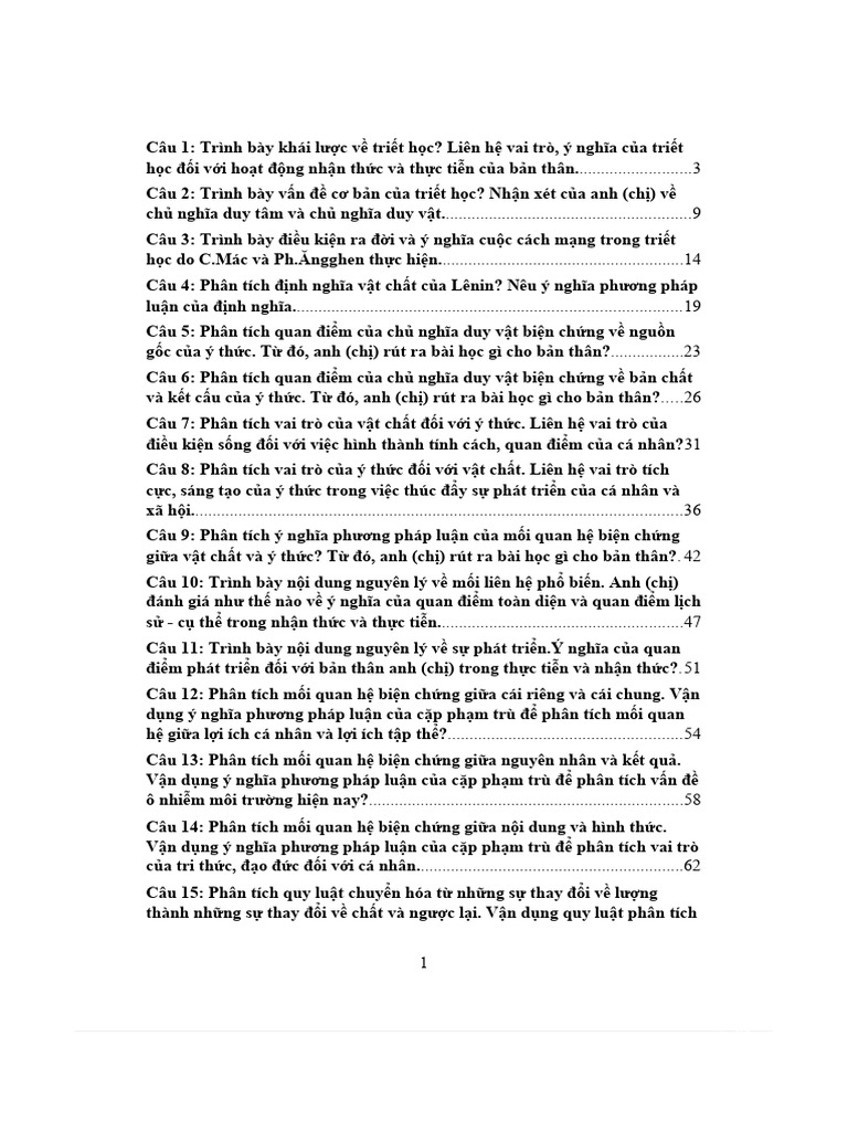 Tong Hop 30 Cau Hoi Tu Luan Mon Triet Hoc Mac Lenin Co Dap An Tra Loi 117073 | PDF