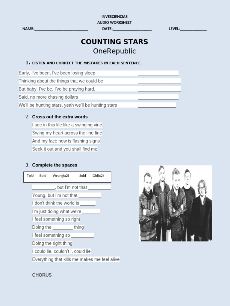Counting Stars Audio Worksheet | PDF
