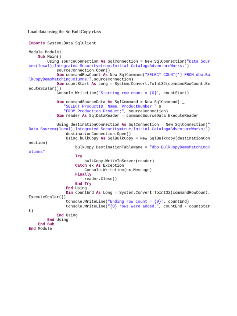 Load Data Using The SqlBulkCopy Class | PDF