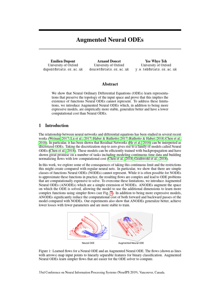 2019 Augmented Neural ODEs | PDF | Ordinary Differential Equation | Mathematical Analysis