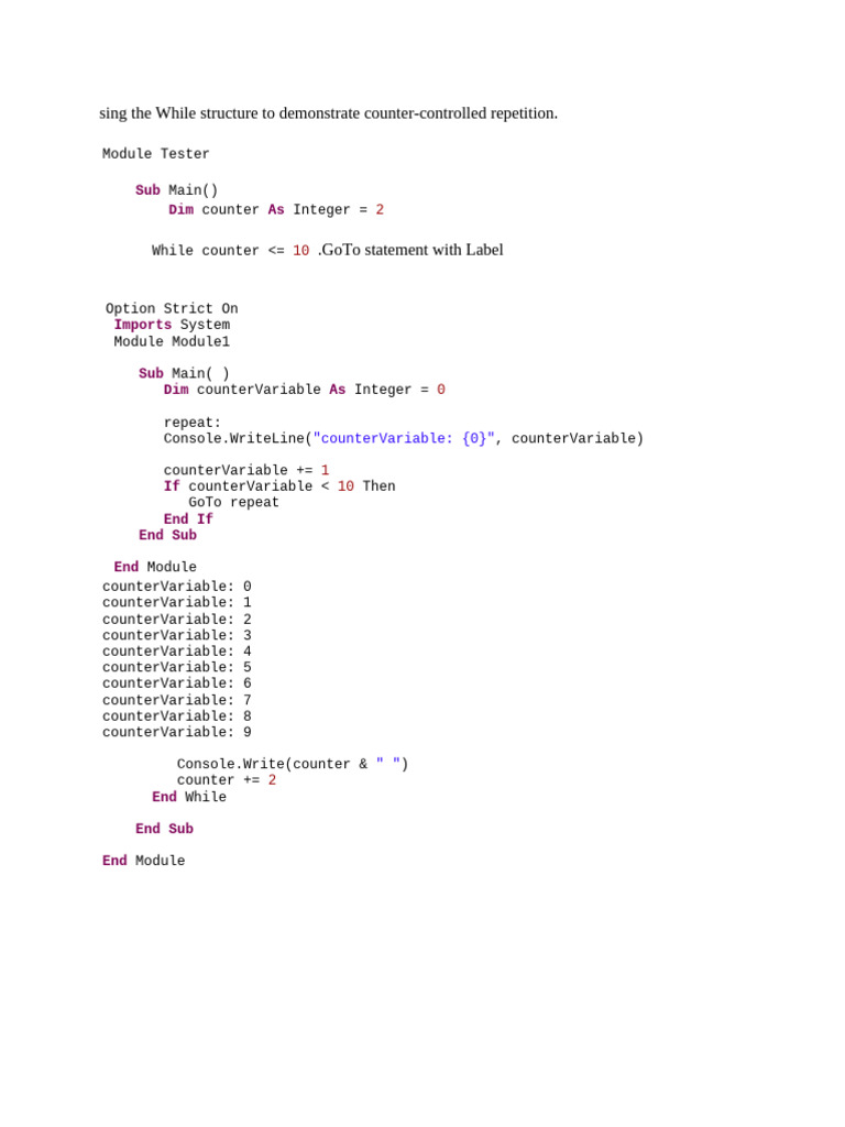 Counter-Controlled Repetition in VB | PDF
