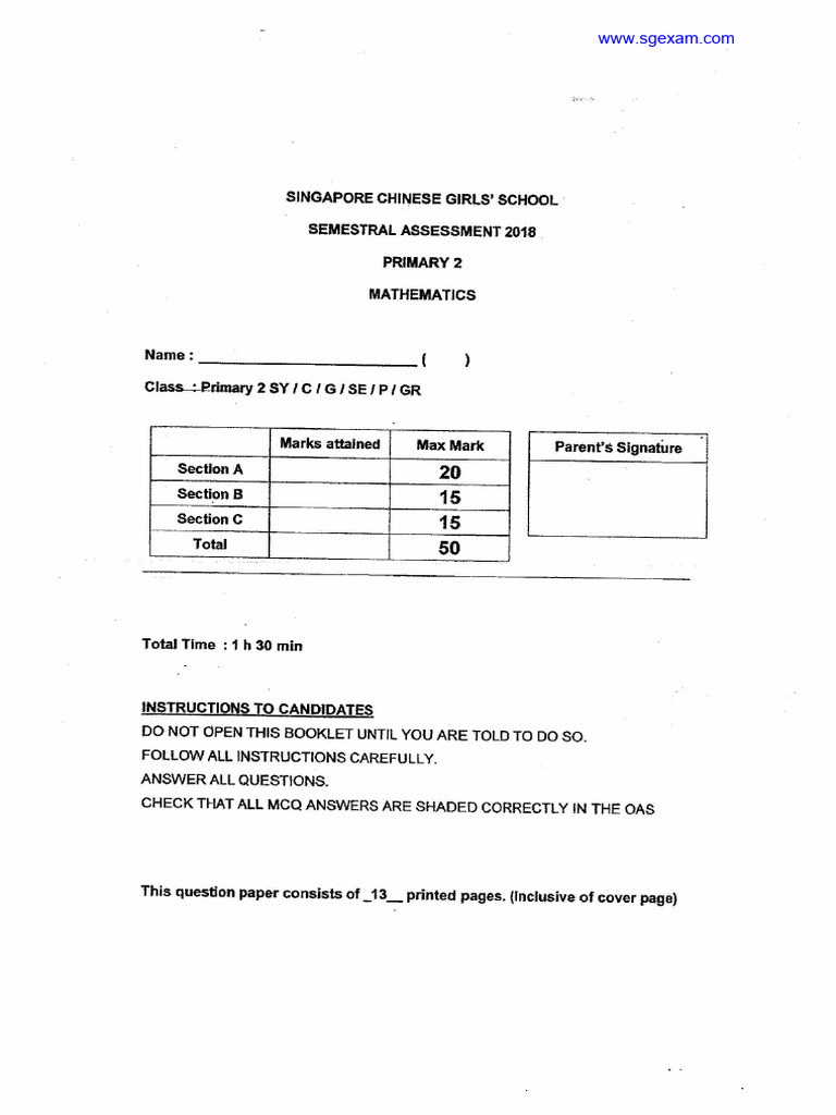 2018 P2 Maths Sa2 Scgs Pdf