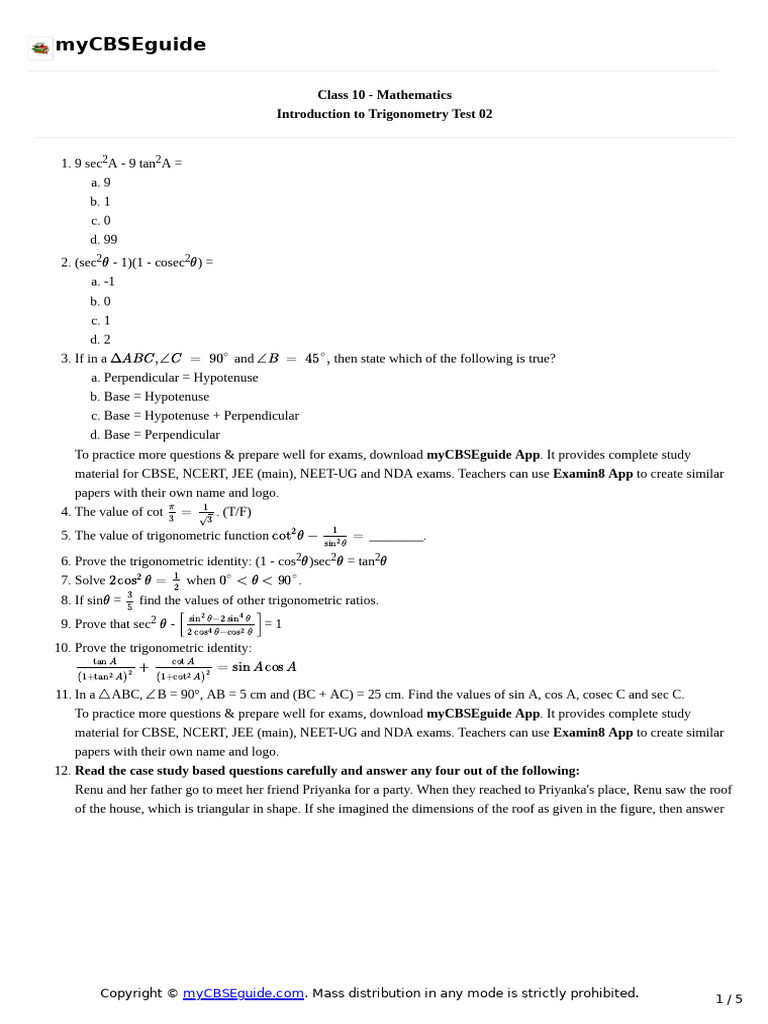 10 Math Introductiontotrigonometry tp02 | PDF | Trigonometry | Mathematics