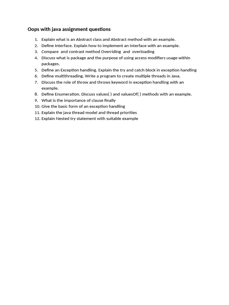 Oops With Java Assignment Questions | PDF