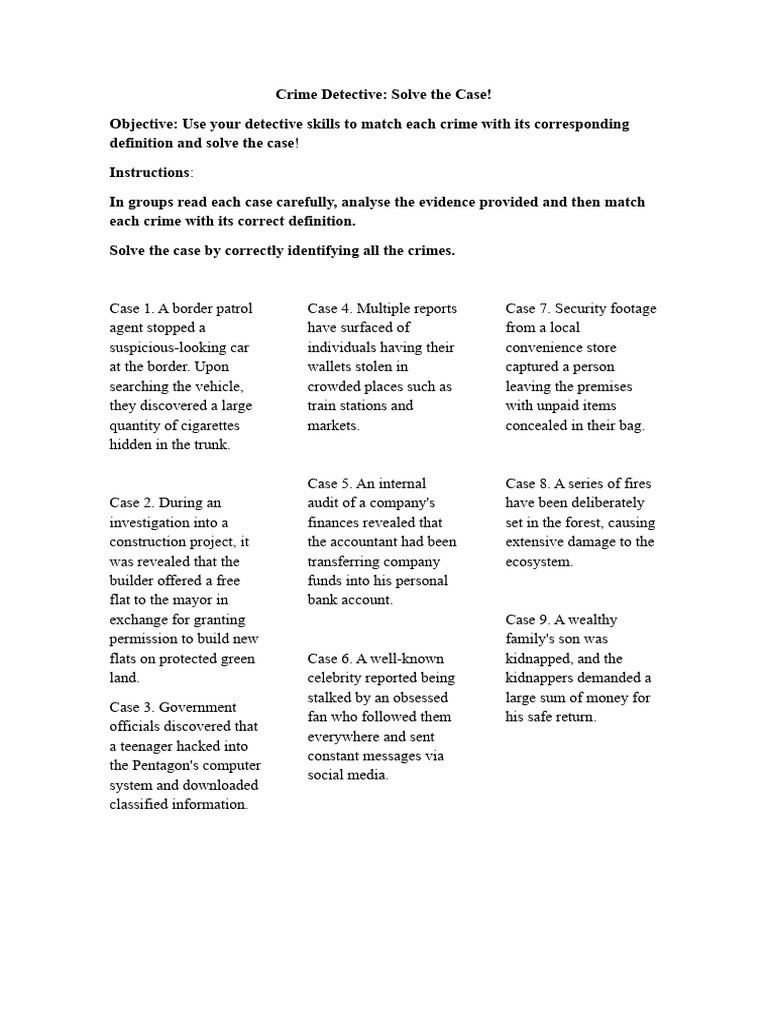 Crime Detective - Solve The Case | PDF | Robbery | Deviance (Sociology)