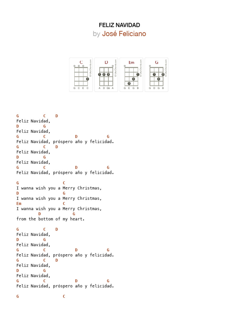 Acordes de "Feliz Navidad" para Ukulele | PDF | Navidad | Canciones ...