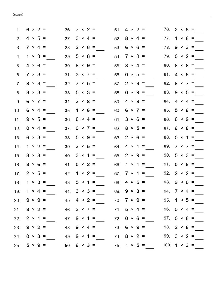 Multiplication Table Practice | PDF