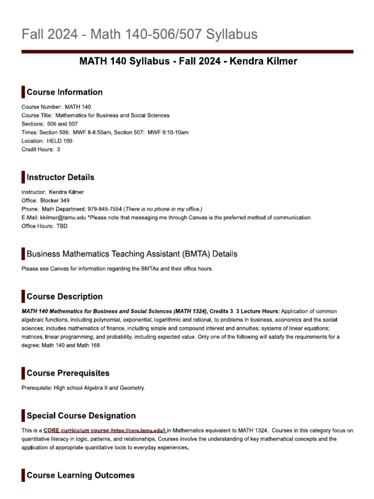 Math 140 Syllabus | PDF