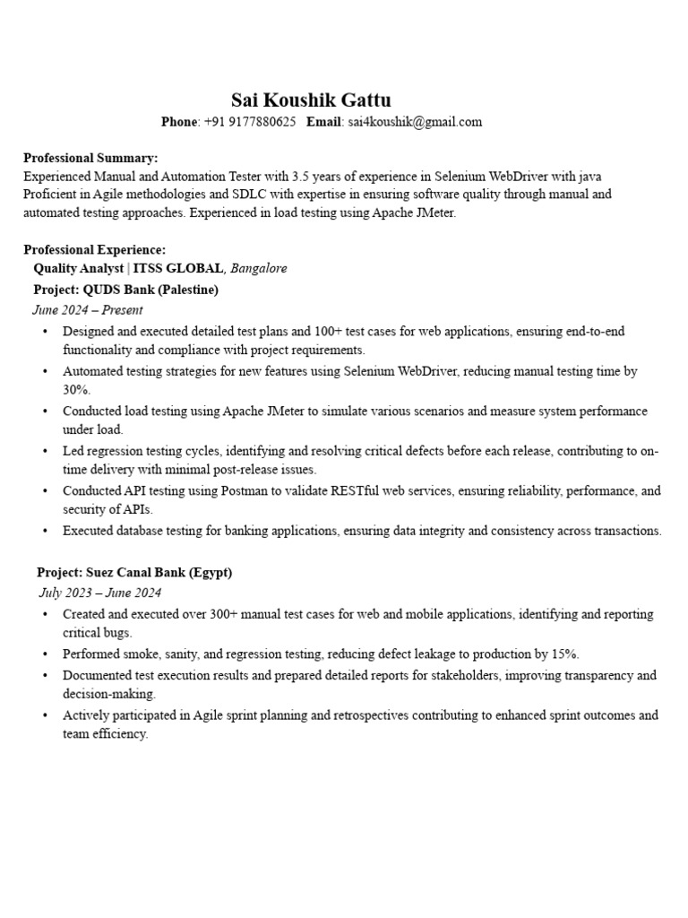 Koushik Updated Resume3 | PDF | Selenium (Software) | Software Engineering