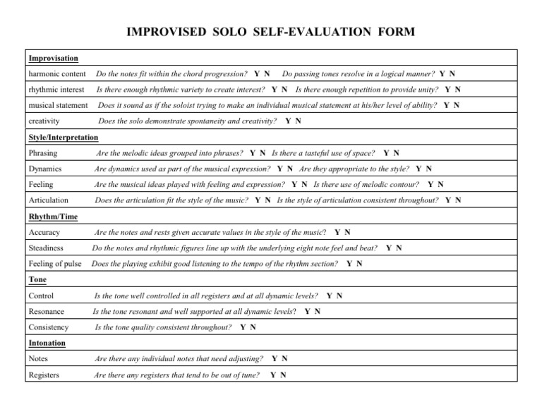 Improvised Solo Self-Evaluation Form 2 | PDF