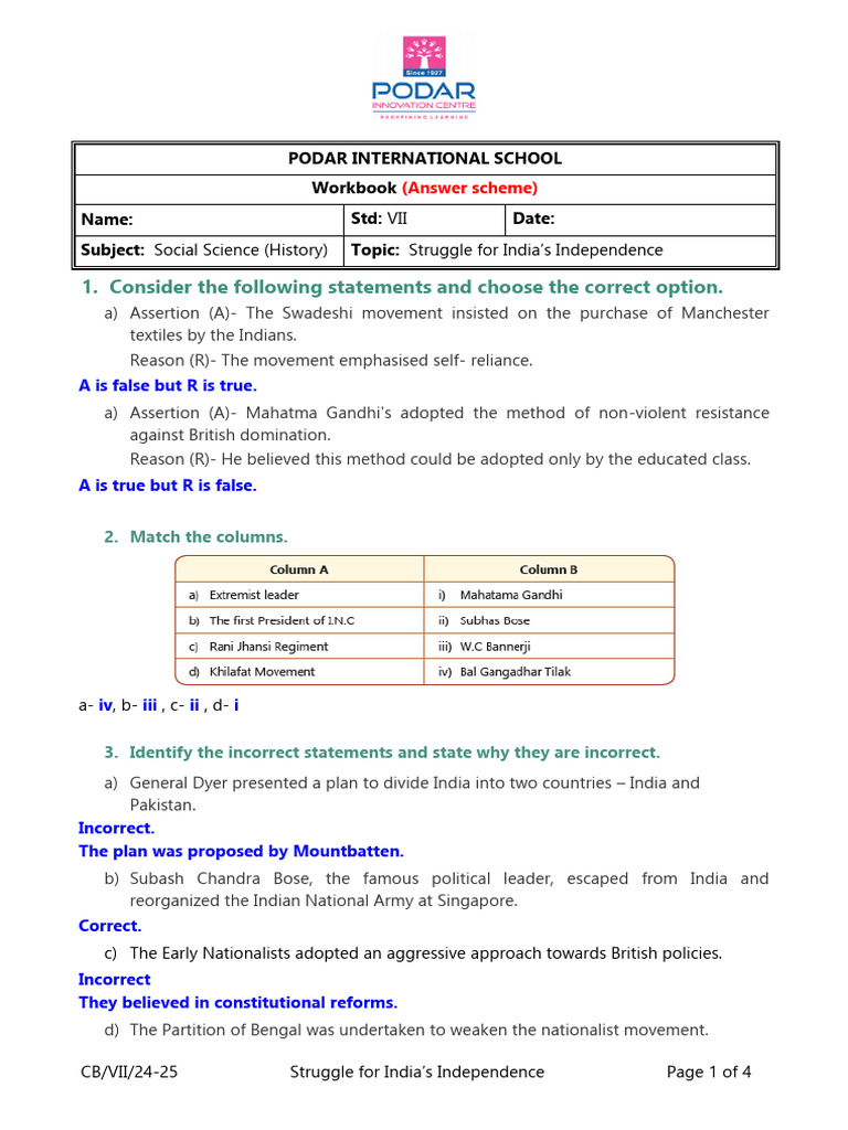 AS - WorkBook Struggle For India's Independence | PDF | Indian ...