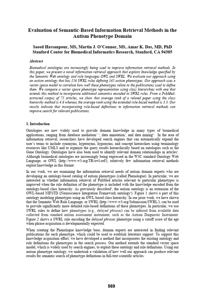 Evaluation of Semantic-Based Information Retrieval Methods in The | PDF | Ontology (Information ...